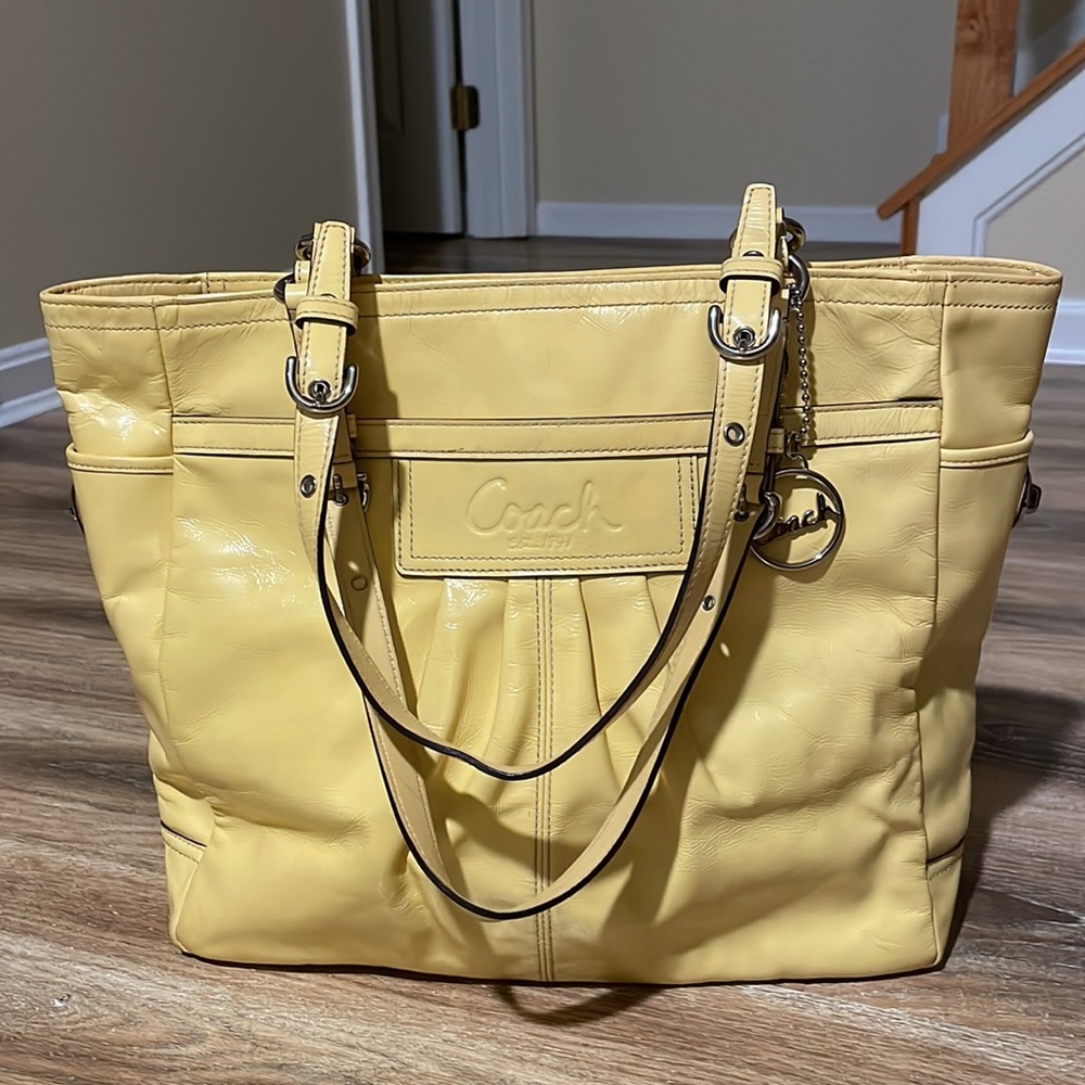 Coach Yellow Pleated Patent Leather Gallery Tote - Gem